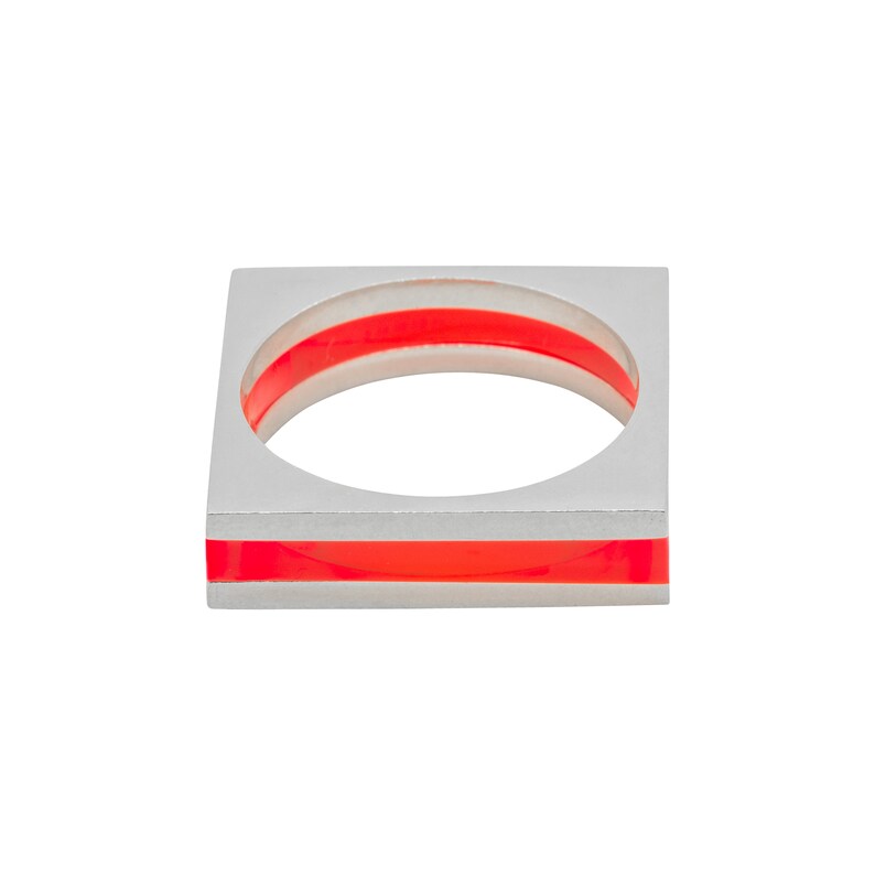 Stackable Square Rings Geometric Square Silver Rings Colourful Acrylic ...