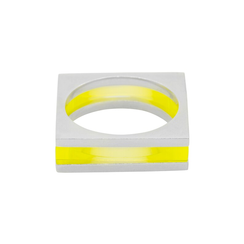 Stackable Square Rings Geometric Square Silver Rings Colourful Acrylic ...