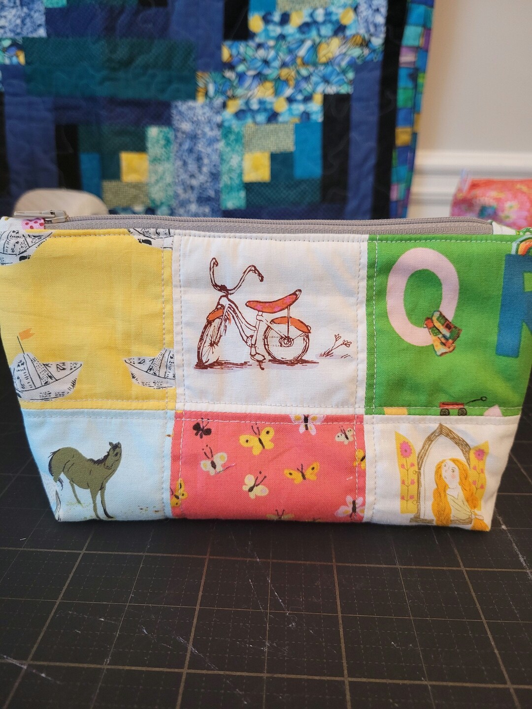 Heather Ross Scrabby Bike Zipper Bag - Etsy