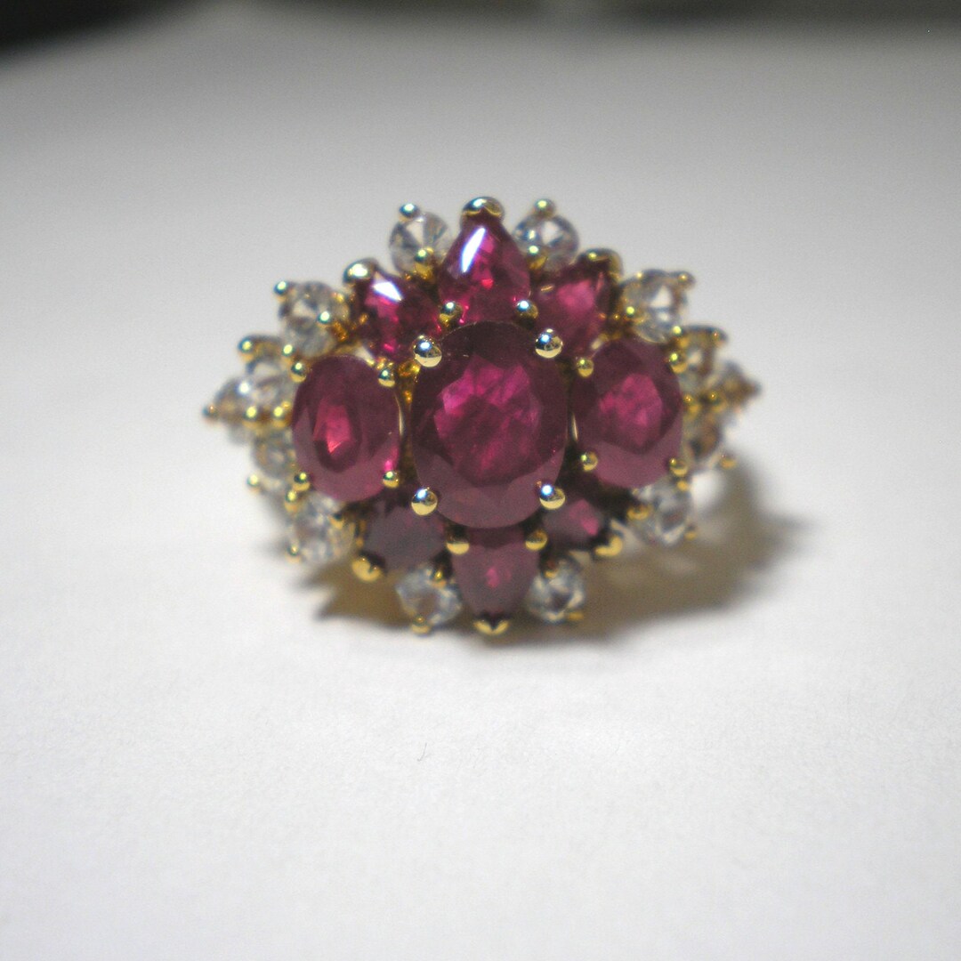Vintage Franklin Mint 14k Gold July Birthstone Ruby Sapphire Cluster ...