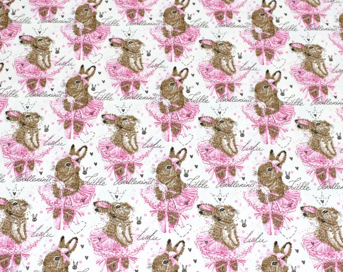 Fat Quarter Bunnies Flowers Sewing Pink Fabric 100% Cotton Available in ...
