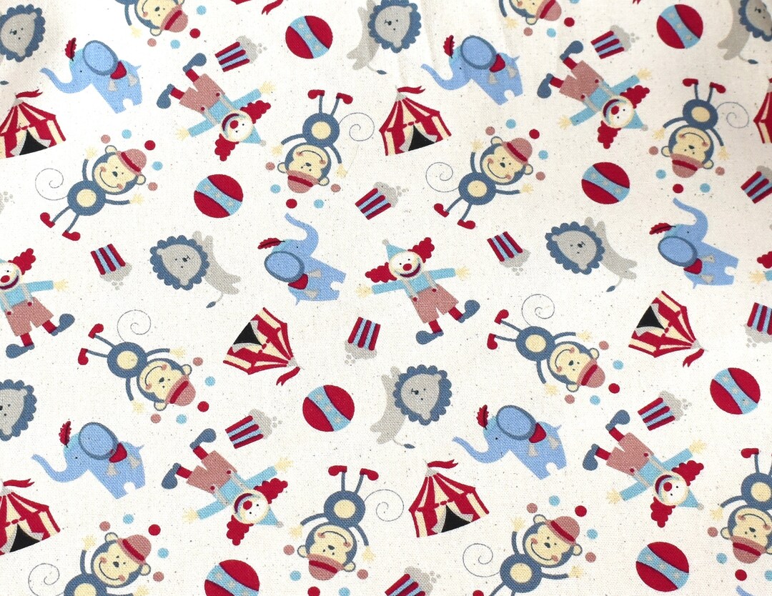 Circus Fabric, Clown Cotton Fabric, Fabric by the Yard, Elephant Fabric ...