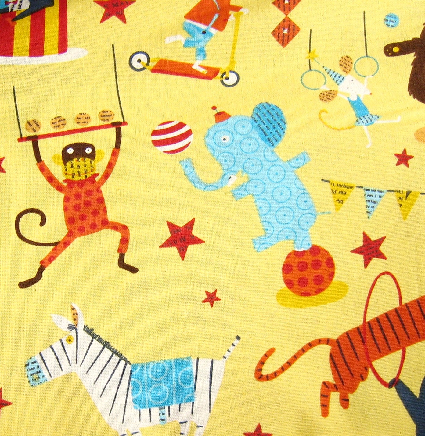 Yellow Circus Cotton Fabric, Circus Fabric, Kawaii Fabric, Bear Fabric ...