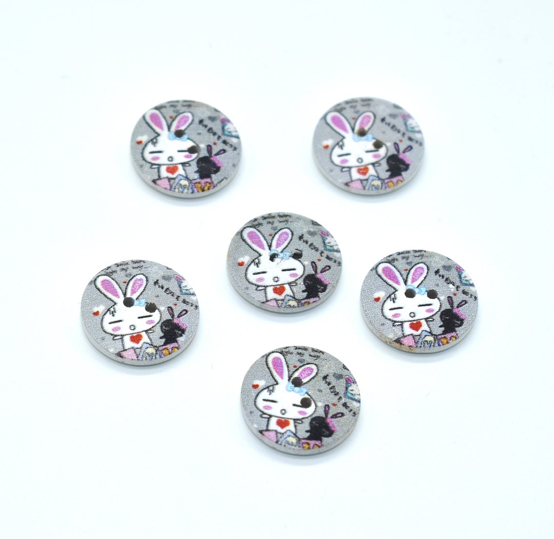 Bunny Buttons, Rabbit Buttons, Gray Buttons, 20 Kawaii Bunny Wood ...