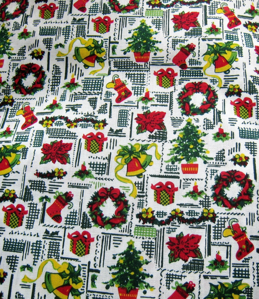 Christmas Cotton Fabric, Vintage Style Christmas Fabric, Poinsettia ...