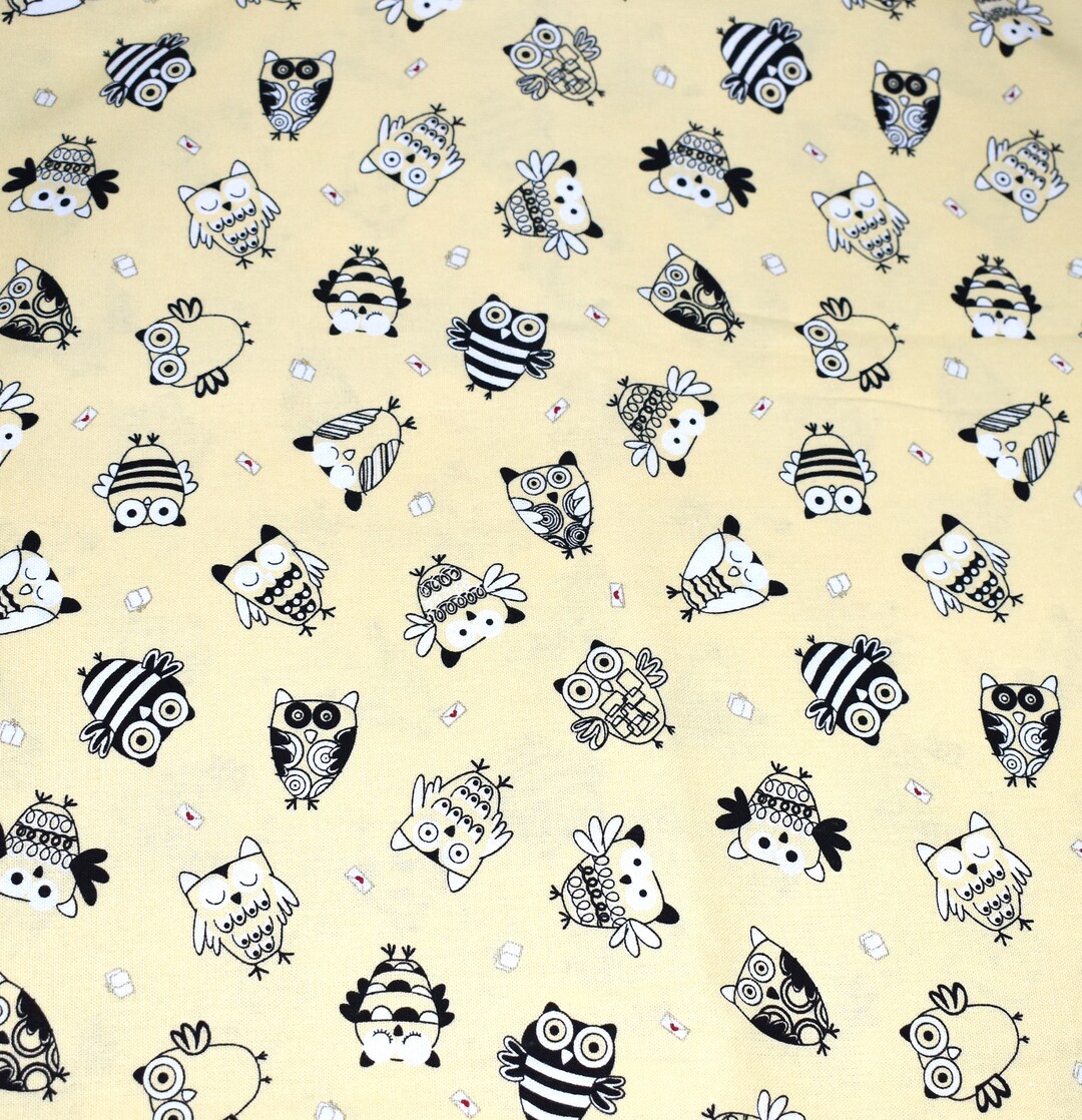 Night Owl Fabric Owl Fabric Yellow Cotton Fabric Owl Print - Etsy