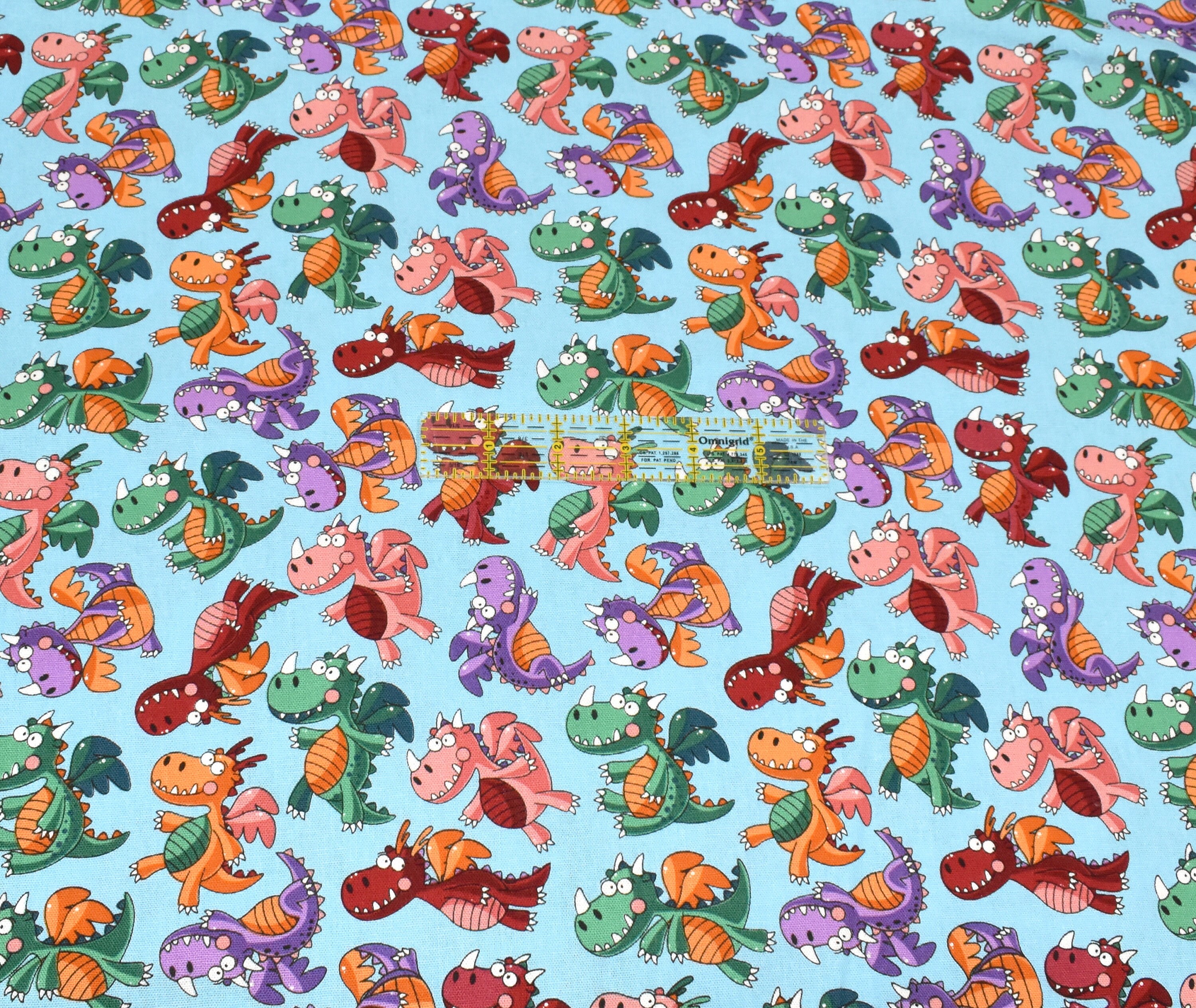 Dragons Fabric, Fairy Tale Fabric, Blue Fabric, Fabric by the Yard ...