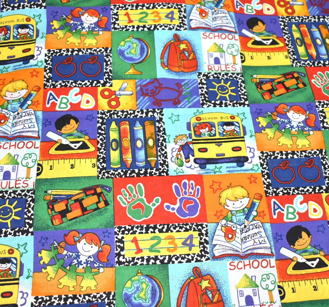 School Fabric Yellow Bus Fabric Fabric by the Yard Crayons - Etsy