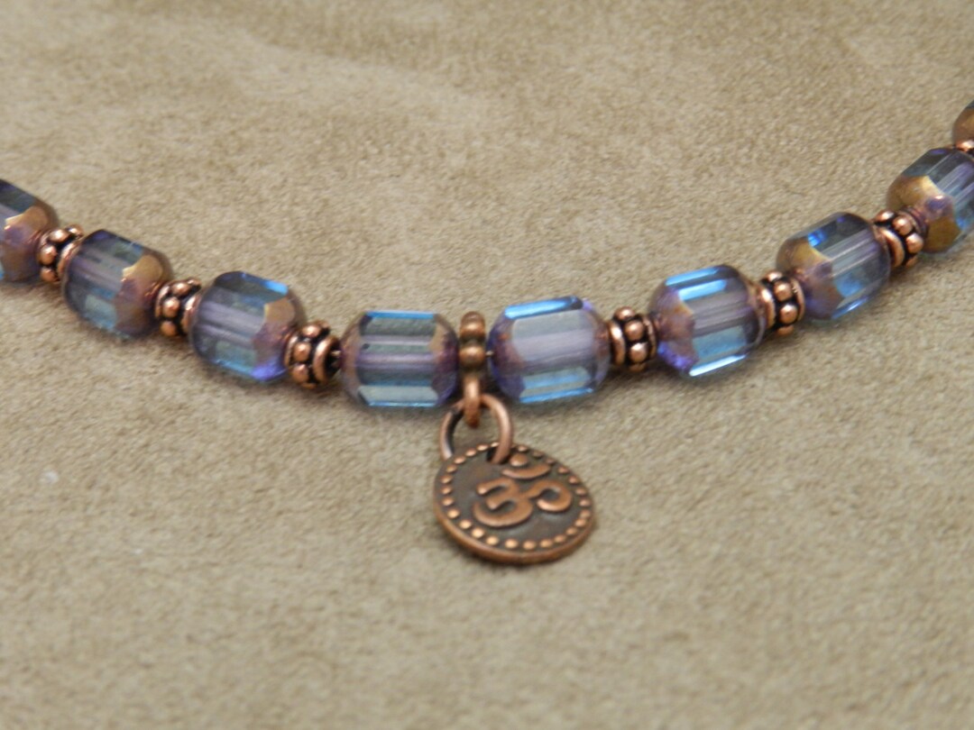 Aquamarine Glass and Copper Barrel Beads Round Fancy Toggle, Ohm Dangle ...