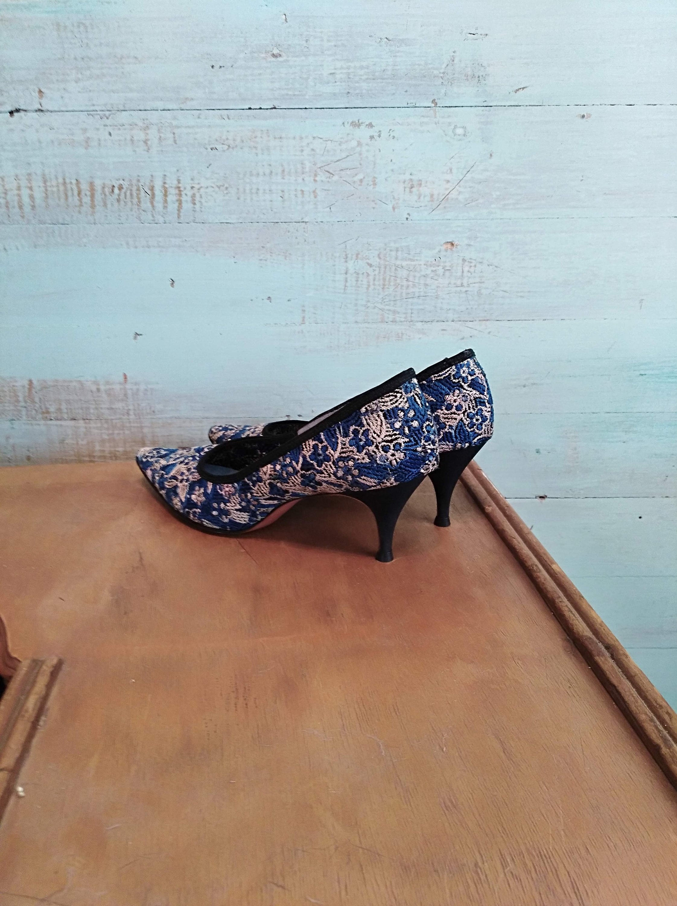 Vintage Tempos Blue Brocade Floral Pumps Size 7.5 Narrow Womens - Etsy