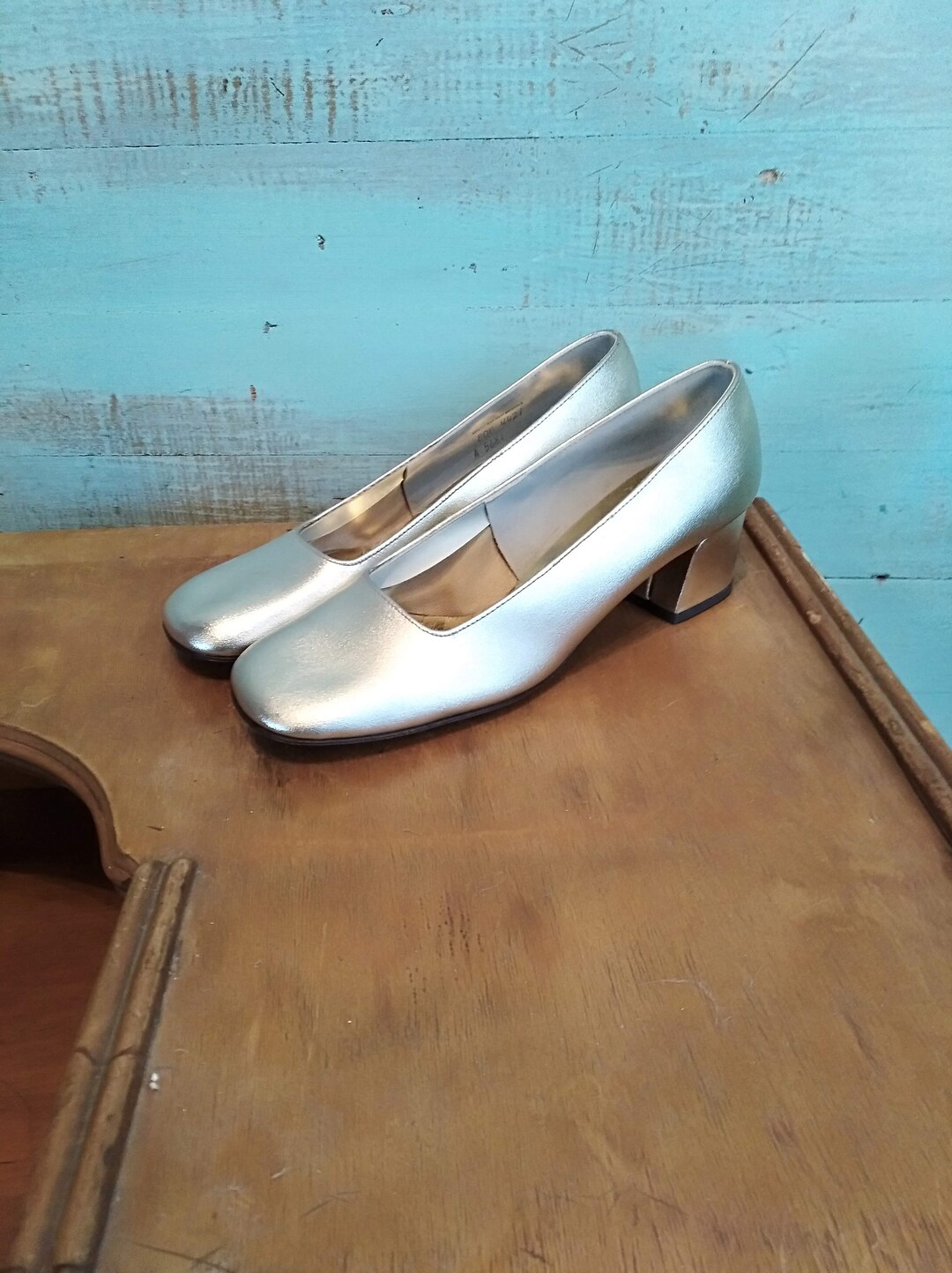 Silver Square Toe After Five by Sophia Chunky Heel Pump - Etsy