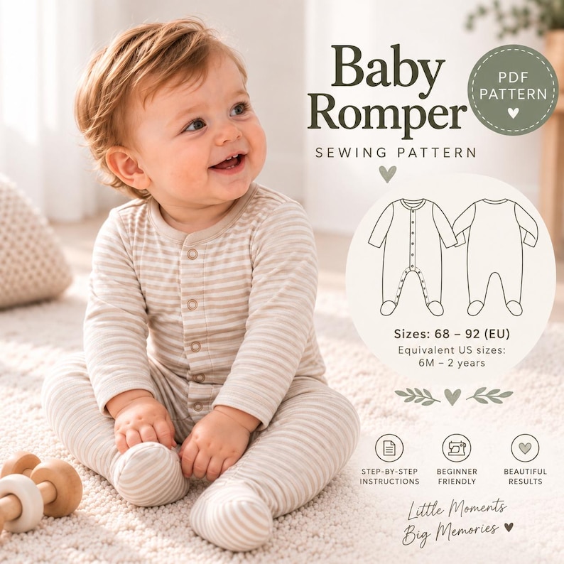 Baby Romper Sewing Pattern, Footed Onesie, 6M-2T (PDF Download) - Etsy UK