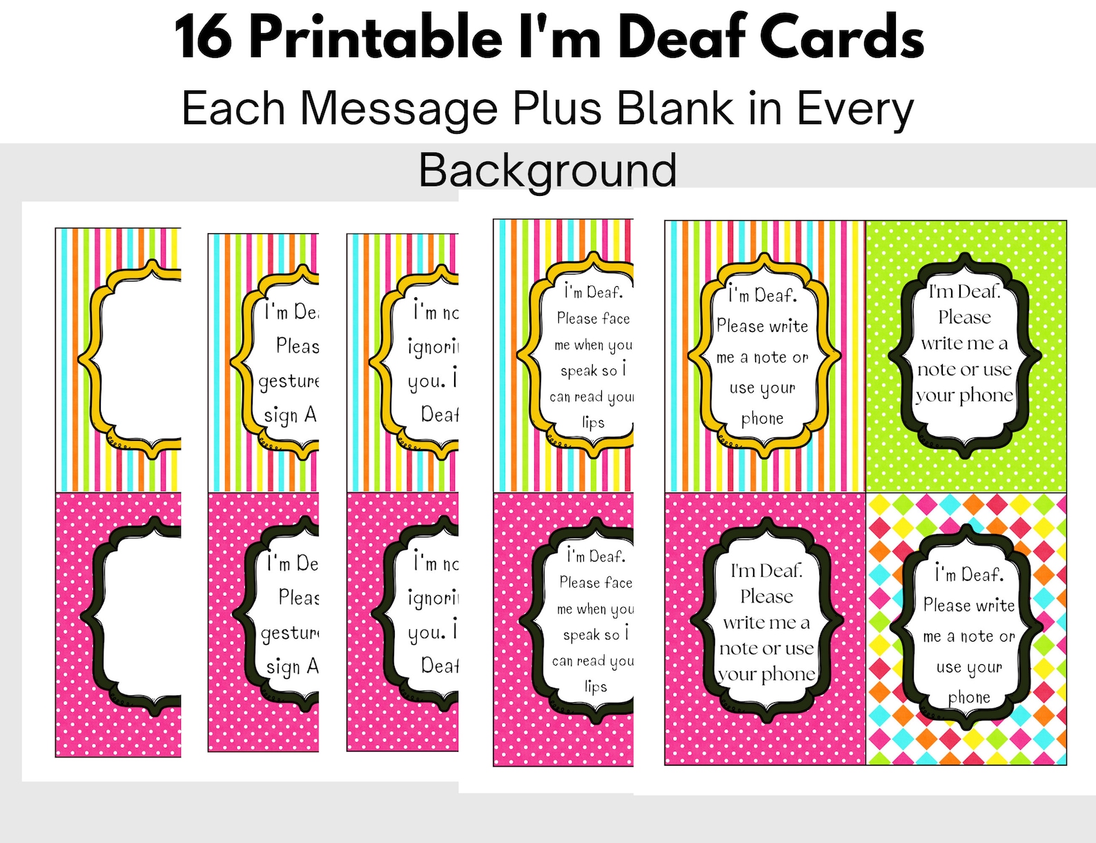 Printable Deaf Communication Cards: I'm Deaf Accommodation Requests ...