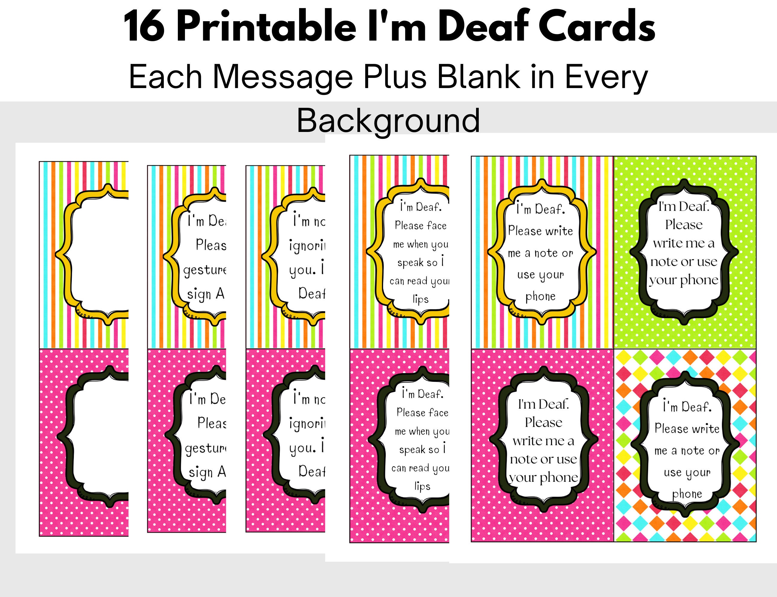 Printable Deaf Communication Cards: I'm Deaf Accommodation Requests ...