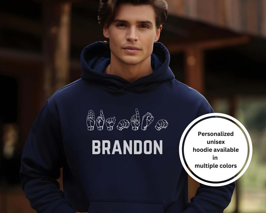Personalized ASL Hoodie: Name in ASL Fingerspelling and Bold Letters on ...