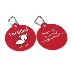 Medical Pet Tag: Metal Dog ID Tag With Blind Alert, Dark Red Blind Dog ...
