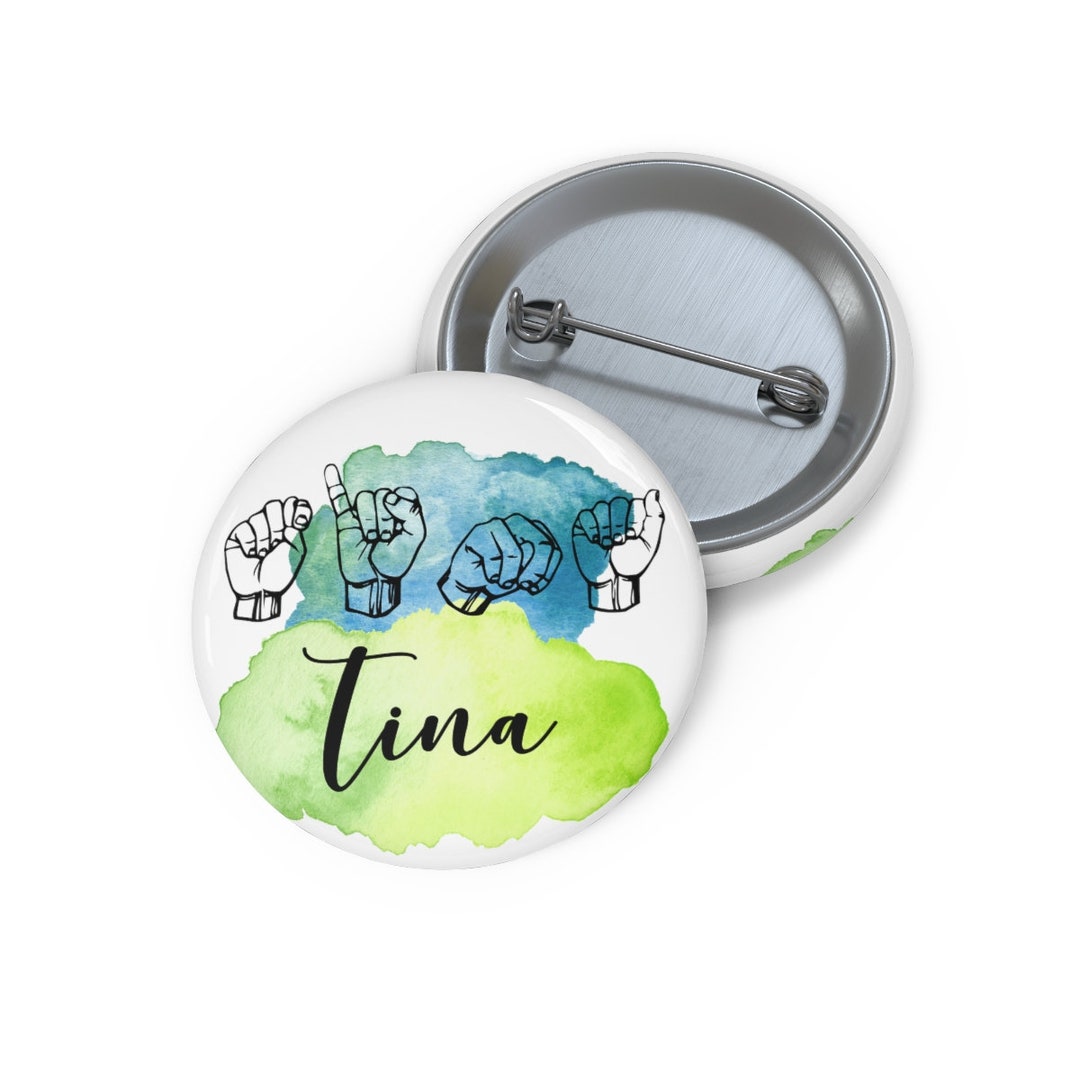 ASL Name Tag: Personalized Sign Language Button With Name and Blue ...