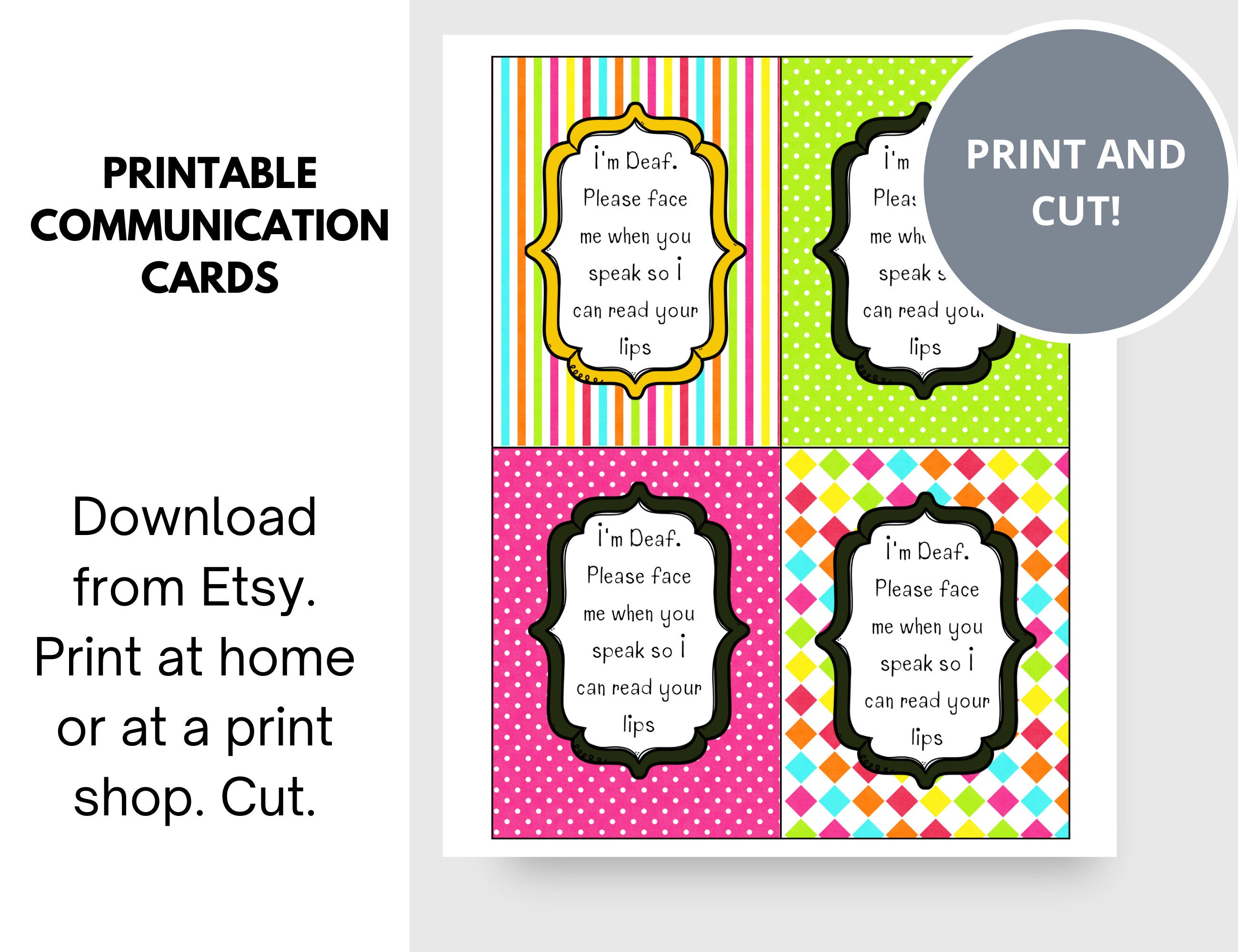 Printable Deaf Communication Cards: I'm Deaf Accommodation Requests ...