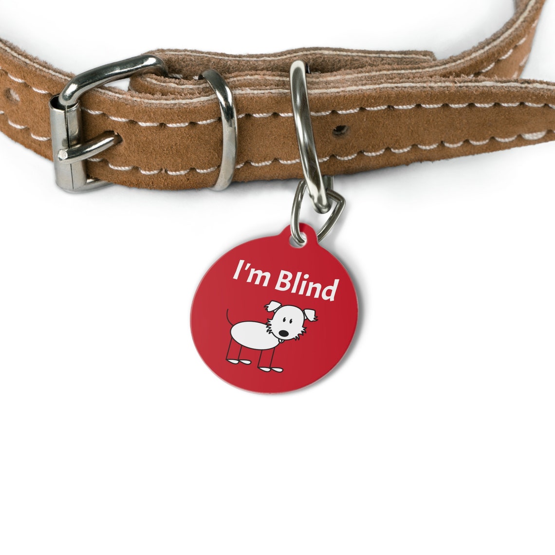 Medical Pet Tag: Metal Dog ID Tag With Blind Alert, Dark Red Blind Dog ...