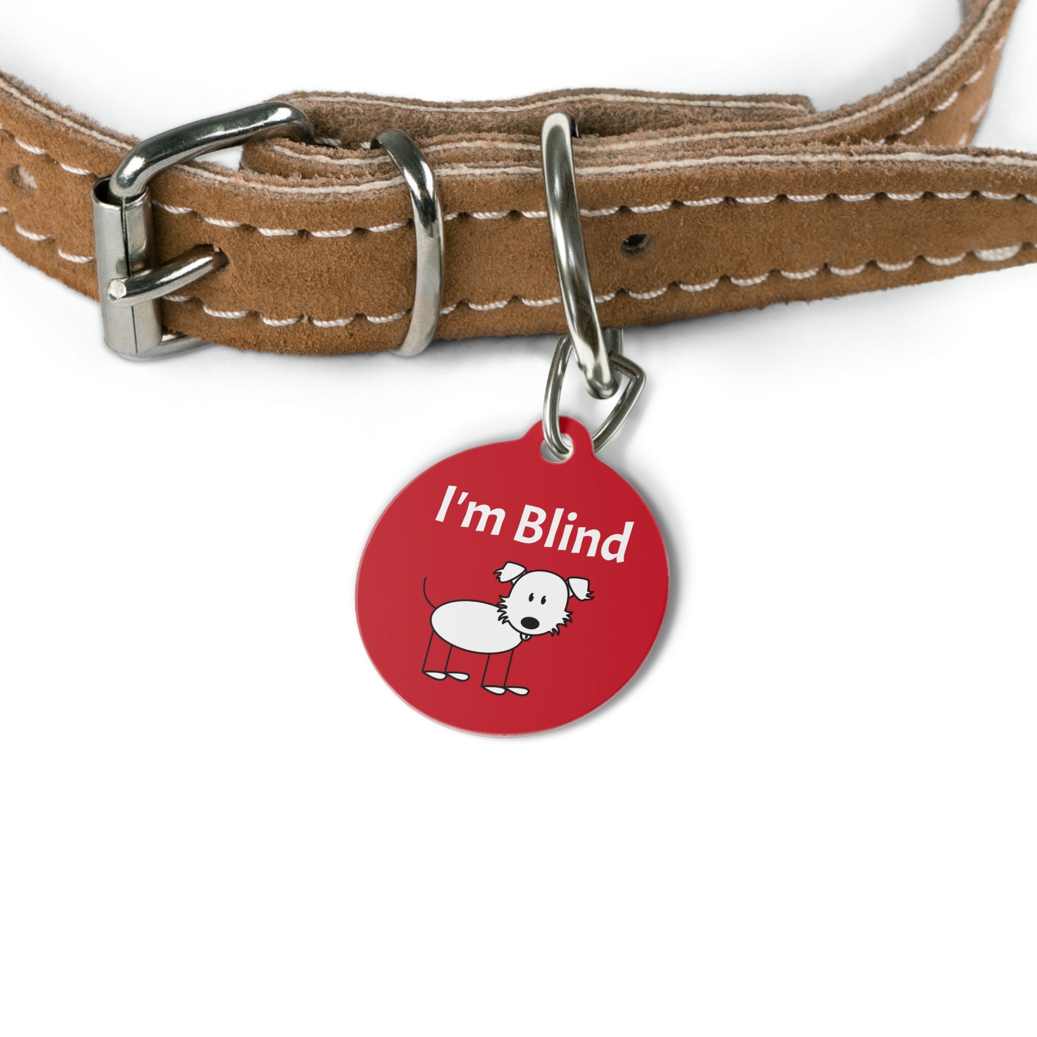 Medical Pet Tag: Metal Dog ID Tag With Blind Alert, Dark Red Blind Dog ...