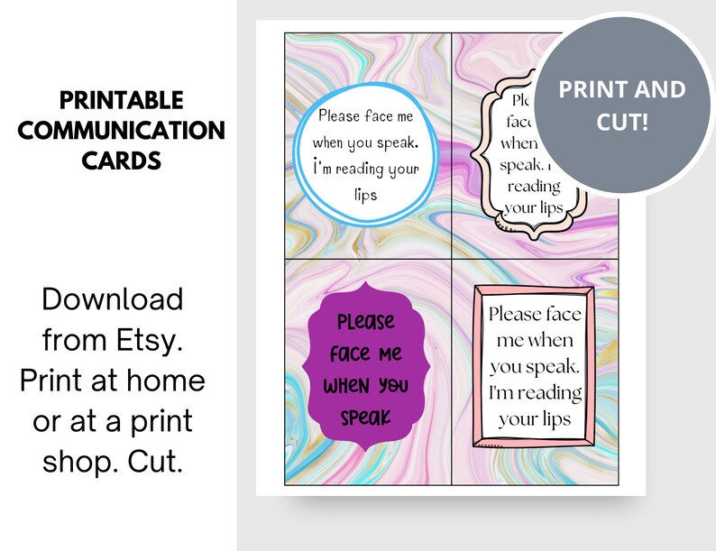 Printable Communication Cards: I'm Deaf Please Use ASL - Etsy