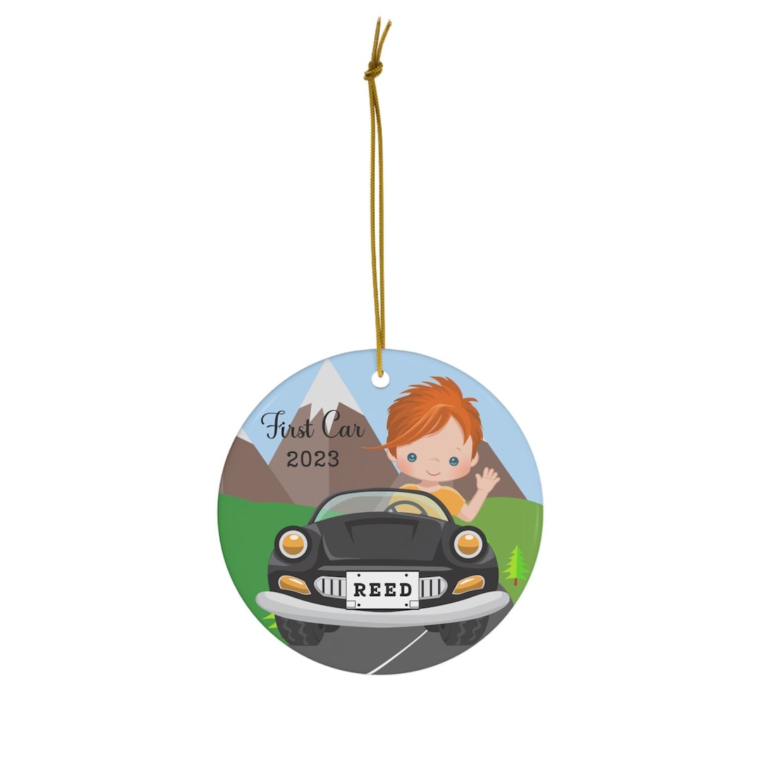 Personalized First Car Ornament: Mountain Christmas Ornament With Name ...