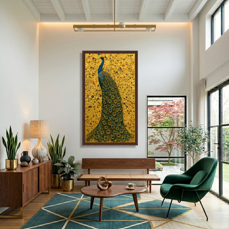 Majestic Peacock Feather Canvas, Golden Abstract Background, Elegant ...