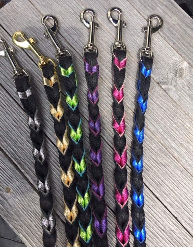 Braided Leash Black and Metallic Leather Braided Leather - Etsy
