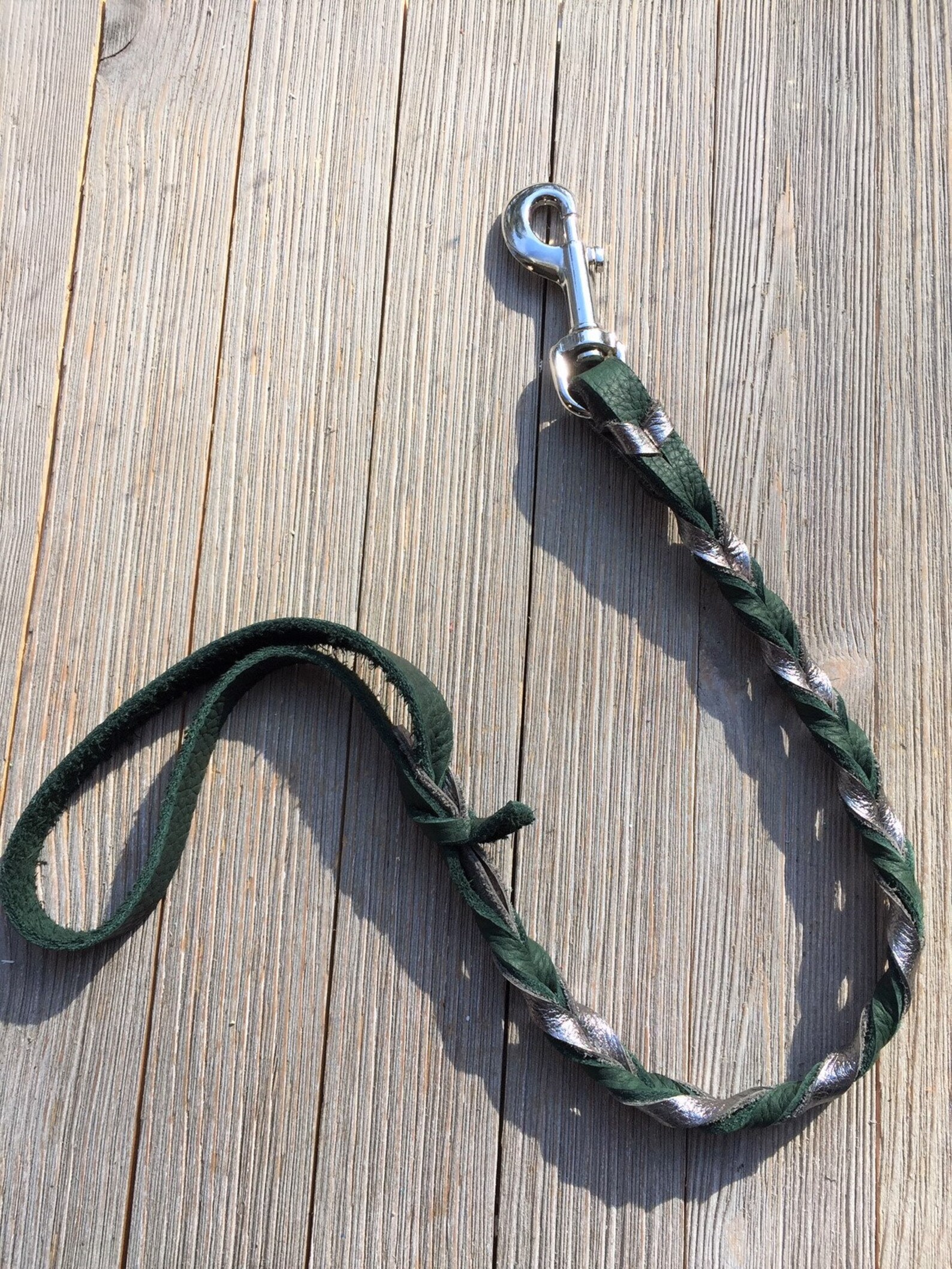Braided Leash Gun Metal and Hunter Green Braided Leather - Etsy