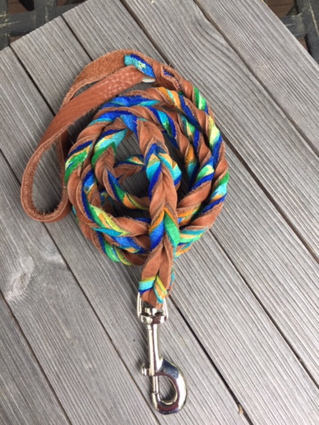 Braided Bullhide Lead, Tobacco, Tie Dye, Leather, Handmade Leash - Etsy