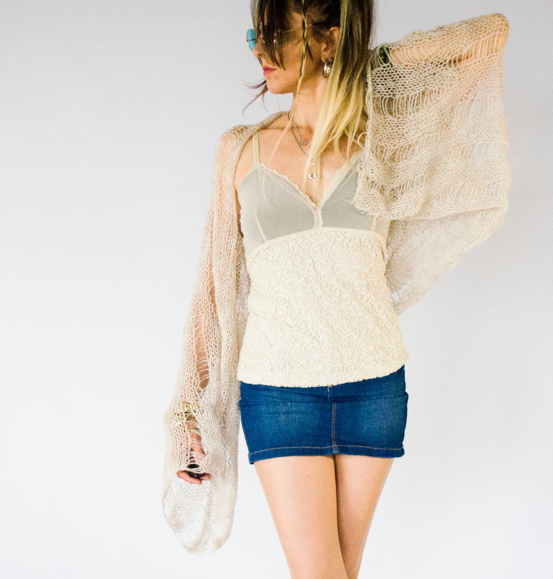 Ecru Crop Cardigan Shrug, Evening Shrug for Spring Summer, Mohair ...