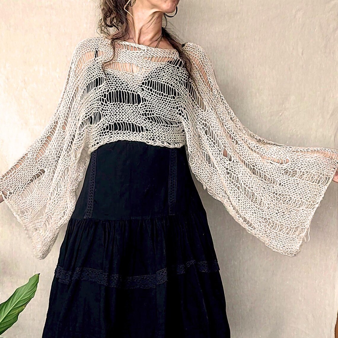 Sheer Knit Sweater, Mohair Shrug, off Shoulder Loose Knit Top ...