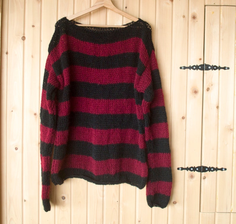 Striped Sweater Punk Mohair Jumper Burgundy and Black - Etsy