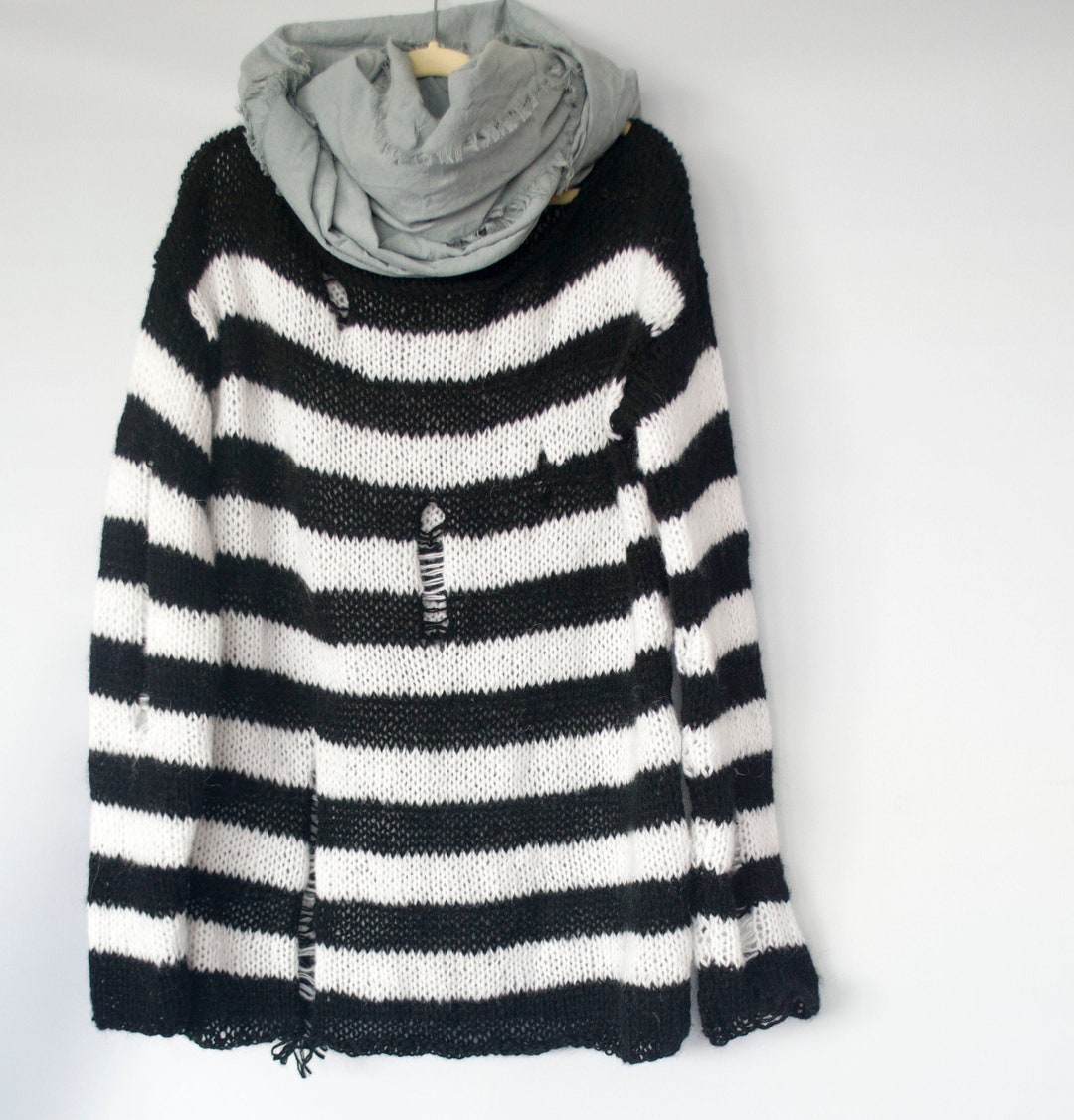 90s Striped Grunge Sweater, Black and White Baggy Sweater, Slouchy ...