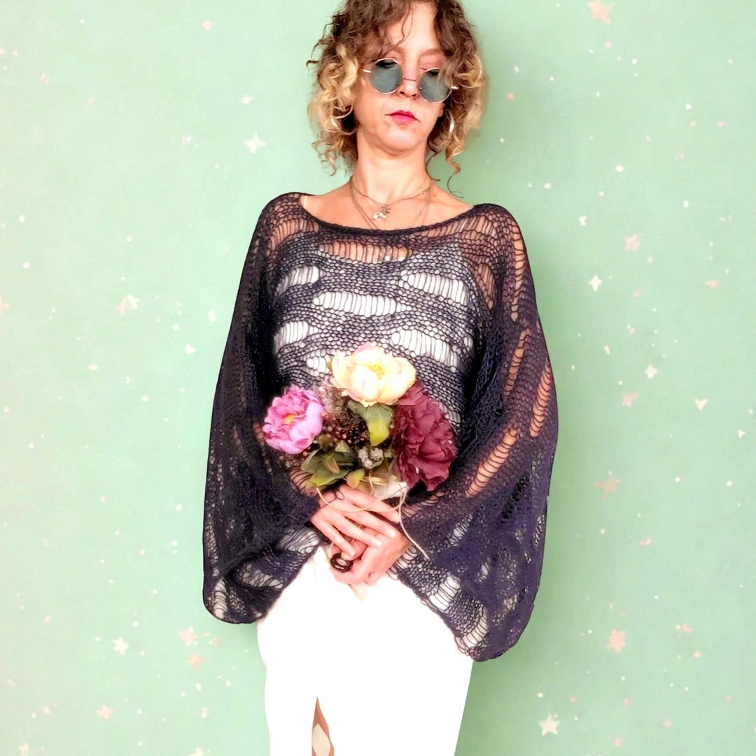 Sheer Knit Shrug, Blue Wedding Cover Up, Lightweight See Through Boho ...