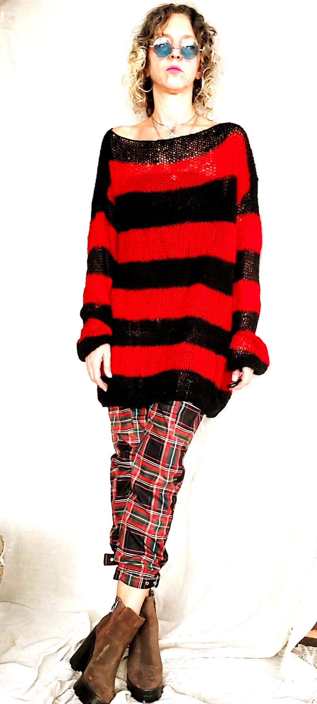 Striped Mohair Sweater, 90s Grunge & Punk Rock Jumper; Elder Emo ...