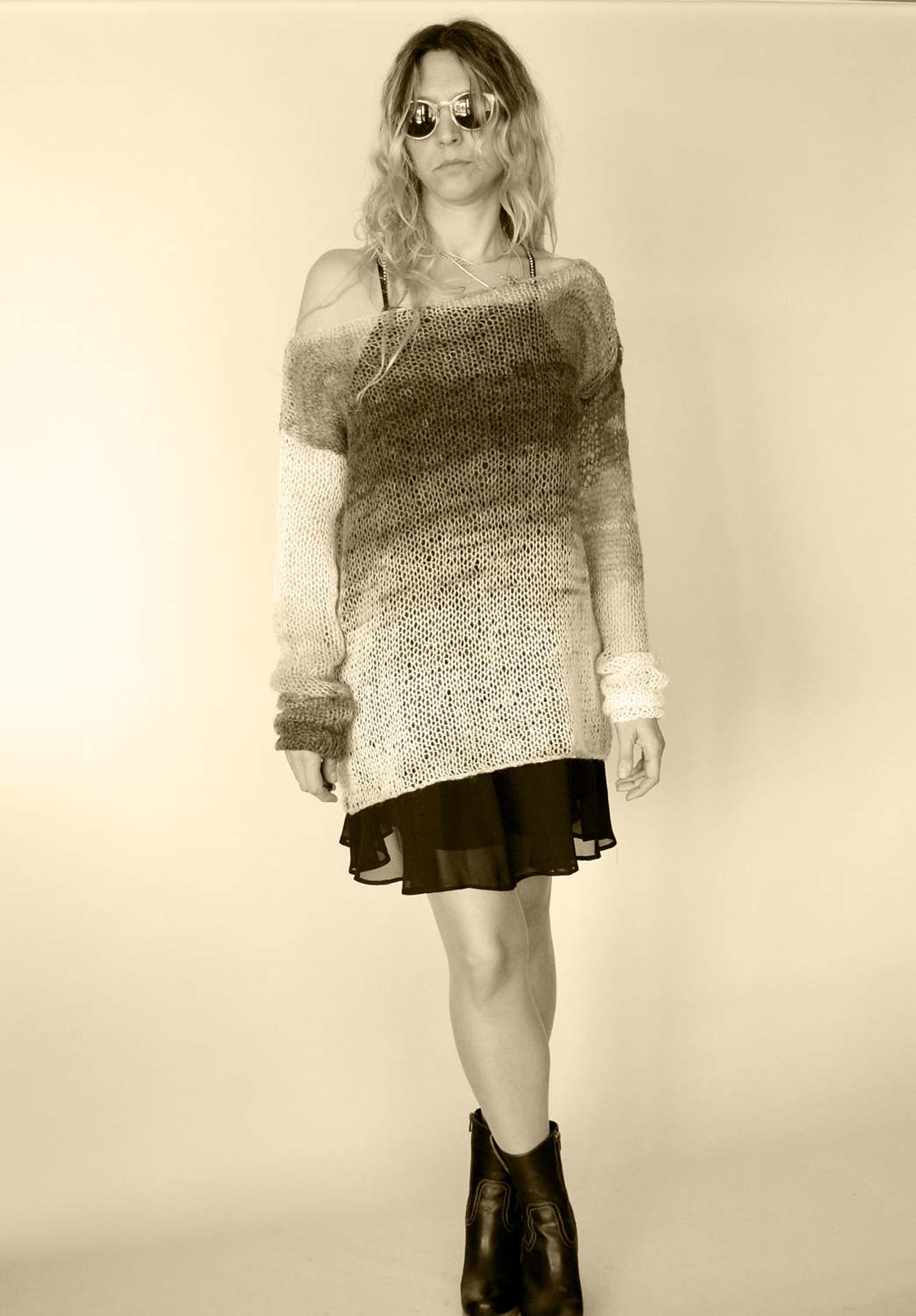 Grunge Sweater Hand Knit Oversized Sweater Black and White | Etsy