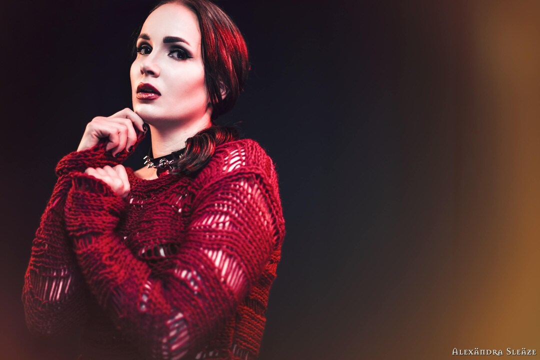 Ripped Dark Red Knit Sweater, Very Long Sleeve Gothic Jumper, Shredded ...