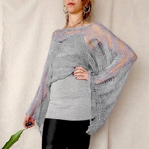 Boho Mesh Poncho, Drop-stitch Sheer Sweater, Open-knit Off-shoulder Summer Shrug, Festival Beach ...