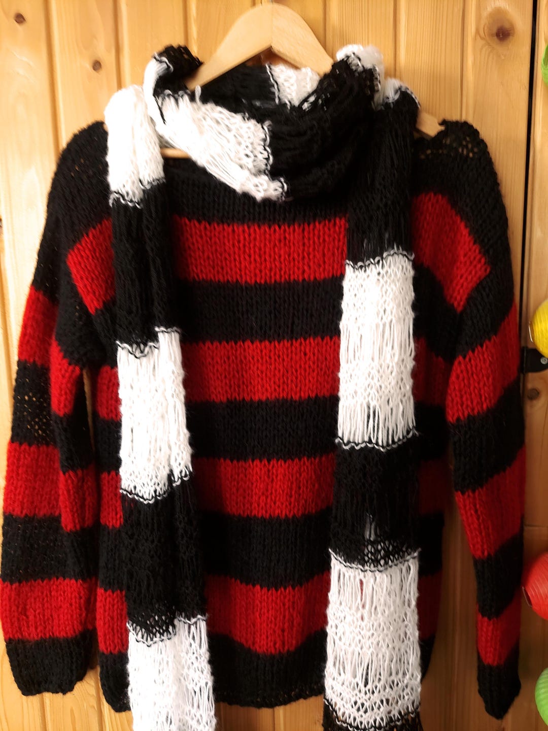 Hand-knit Black and White Oversized Striped Mohair Scarf, Lightweight ...