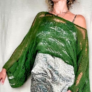 Forest Green Knit Top, Sheer Open-knit Summer Shrug, Lightweight Mohair ...