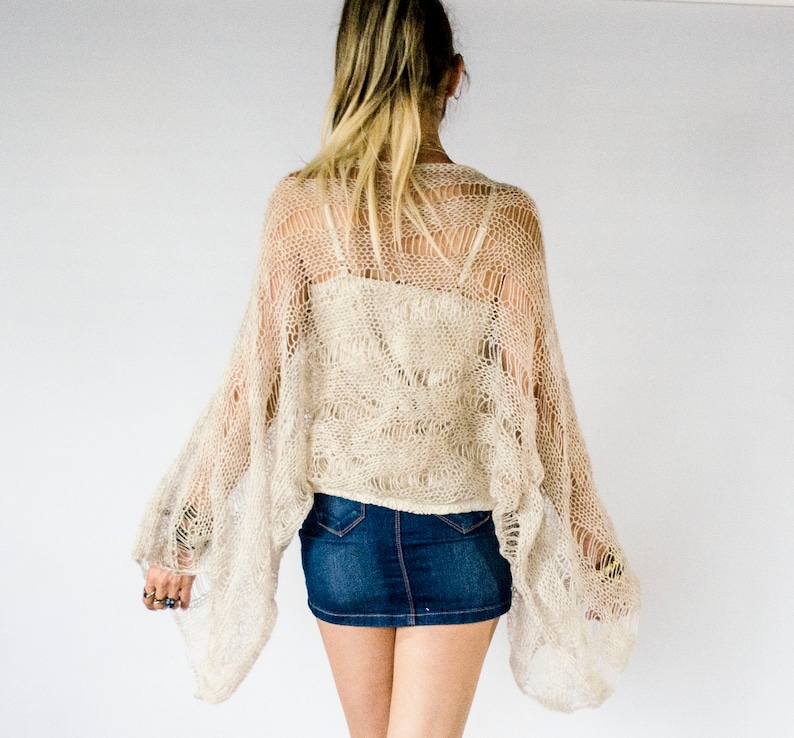 Ecru Crop Cardigan Shrug, Evening Shrug for Spring Summer, Mohair ...