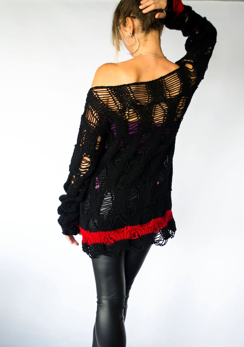Punk Sweater Black and Red Striped Jumper Gothic Pullover - Etsy