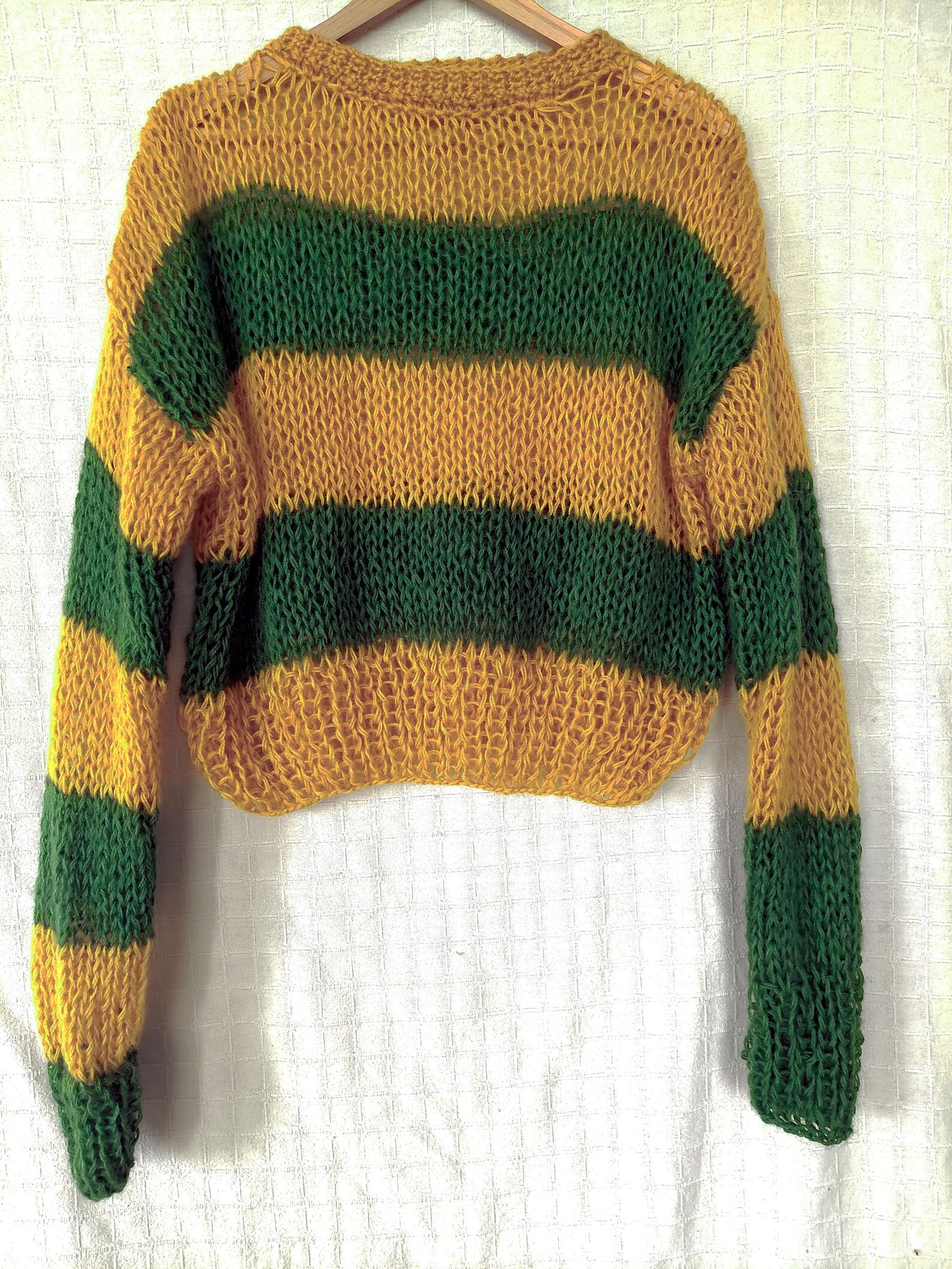 Hand Knit Mohair Punk Sweater Mustard Yellow & Forest Green Striped ...