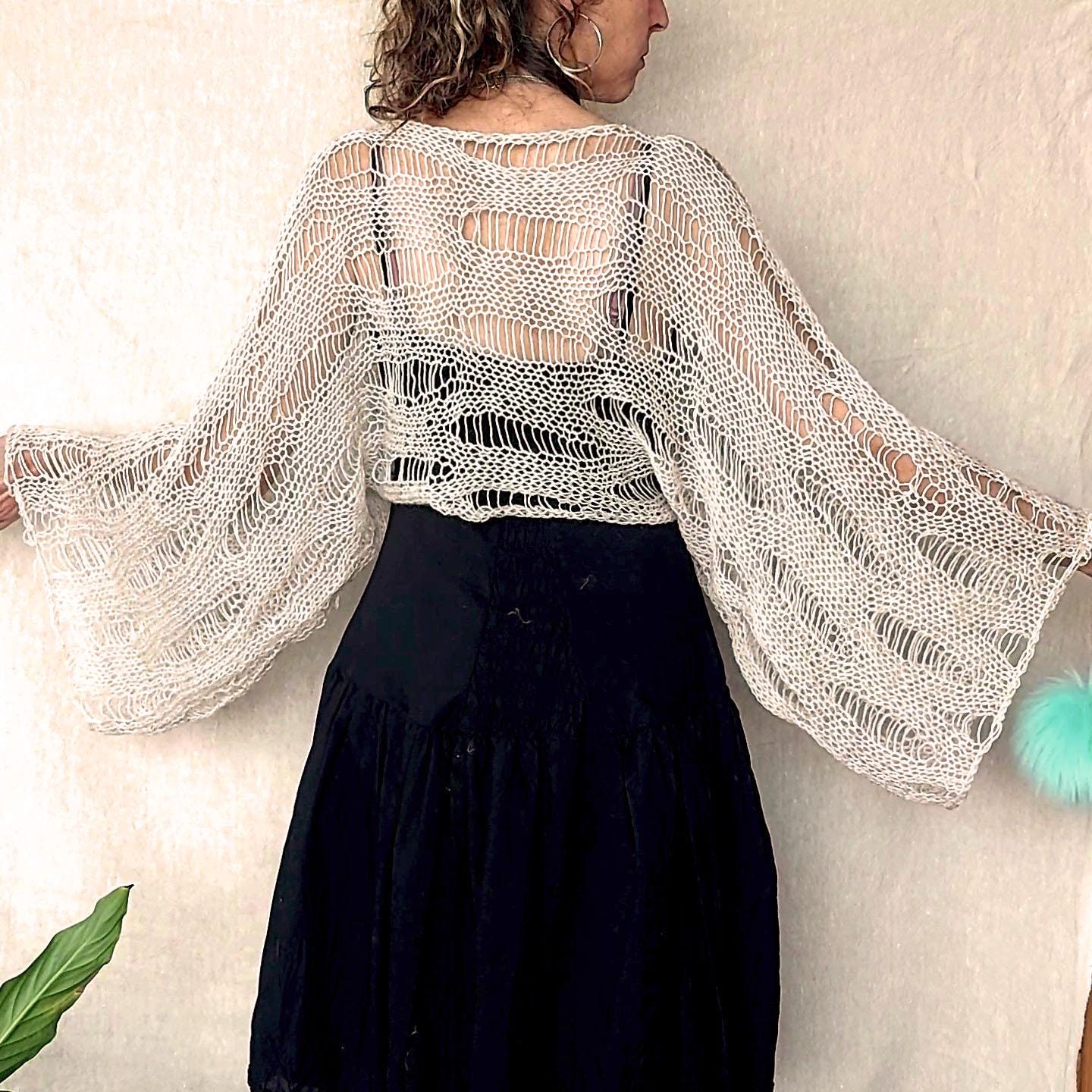 Sheer Knit Sweater, Mohair Shrug, off Shoulder Loose Knit Top ...