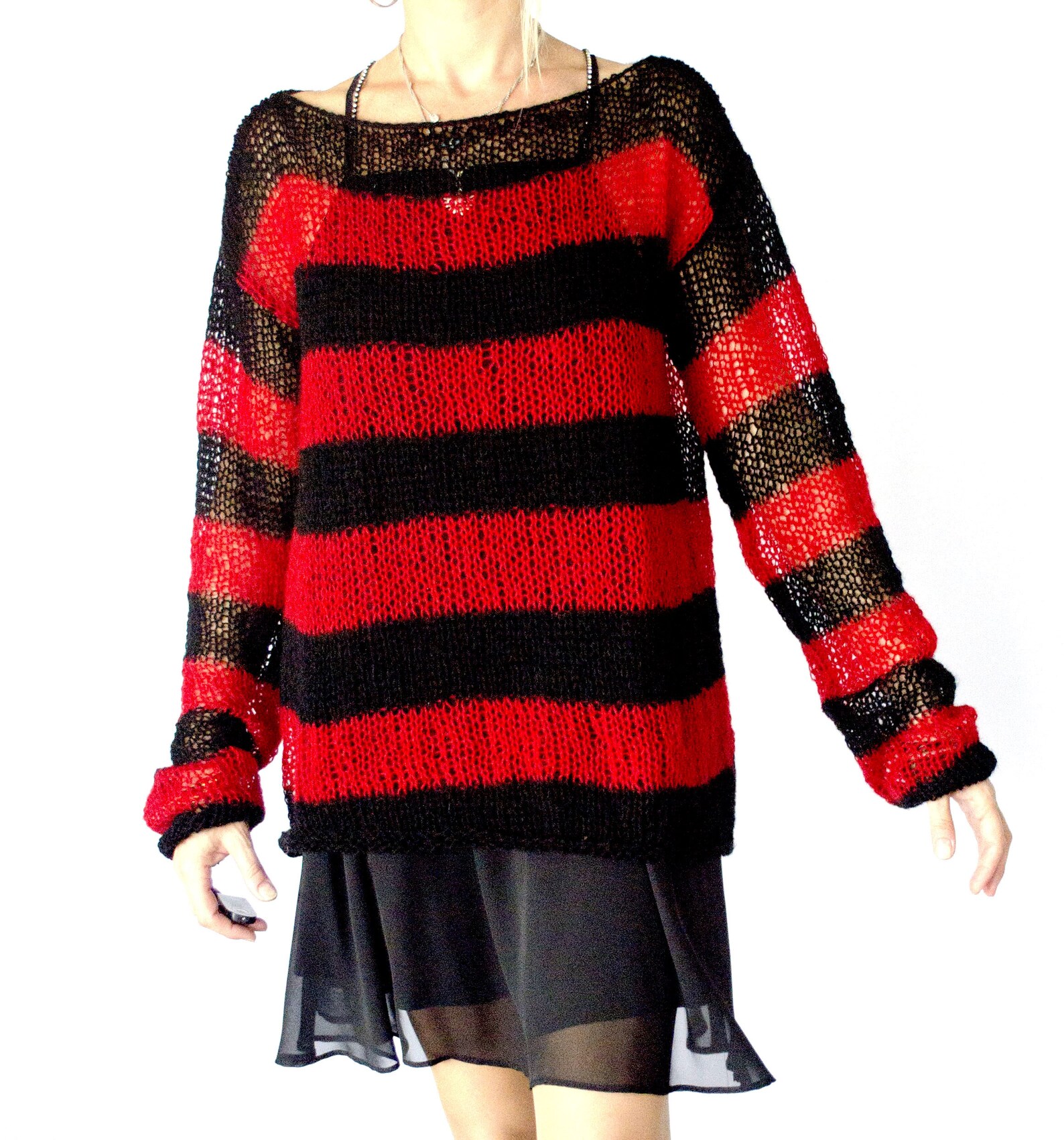 Red and Black Striped Baggy Sweater 90s Grunge Clothing - Etsy
