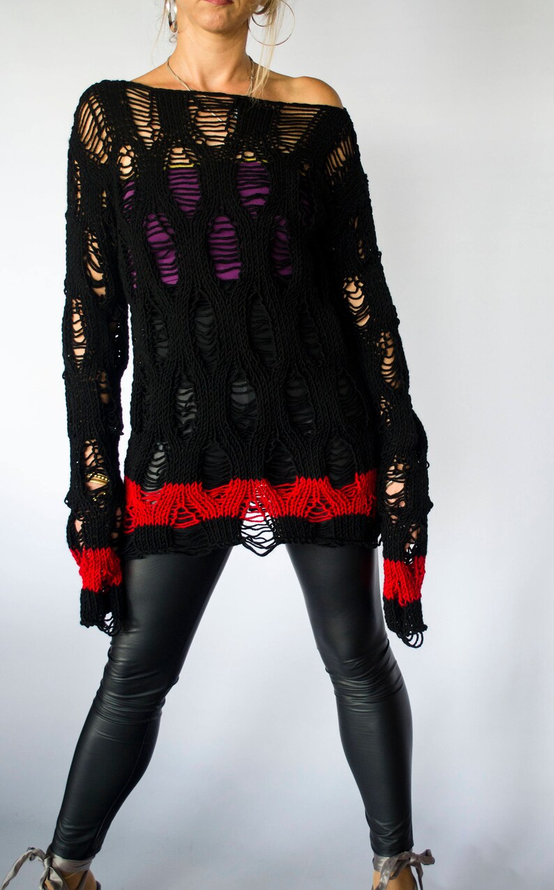 Punk Sweater Black and Red Striped Jumper Gothic Pullover | Etsy