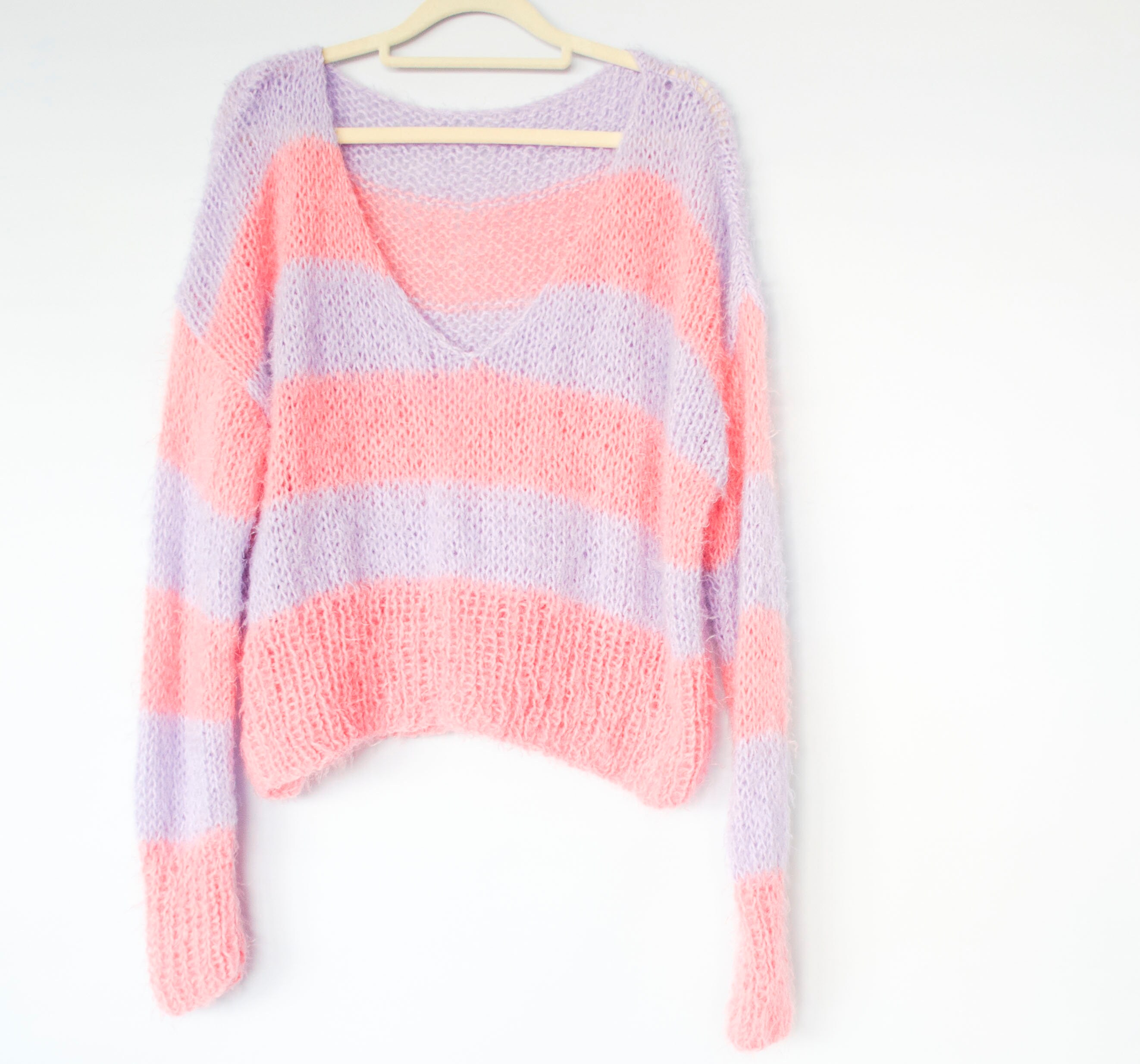 Pastel Knit Sweater Women's Striped Color Block Sweater | Etsy