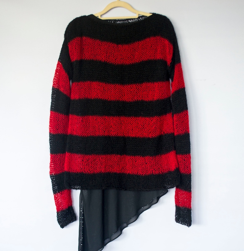Striped Baggy Sweater Red Black Punk Jumper 90s Grunge | Etsy