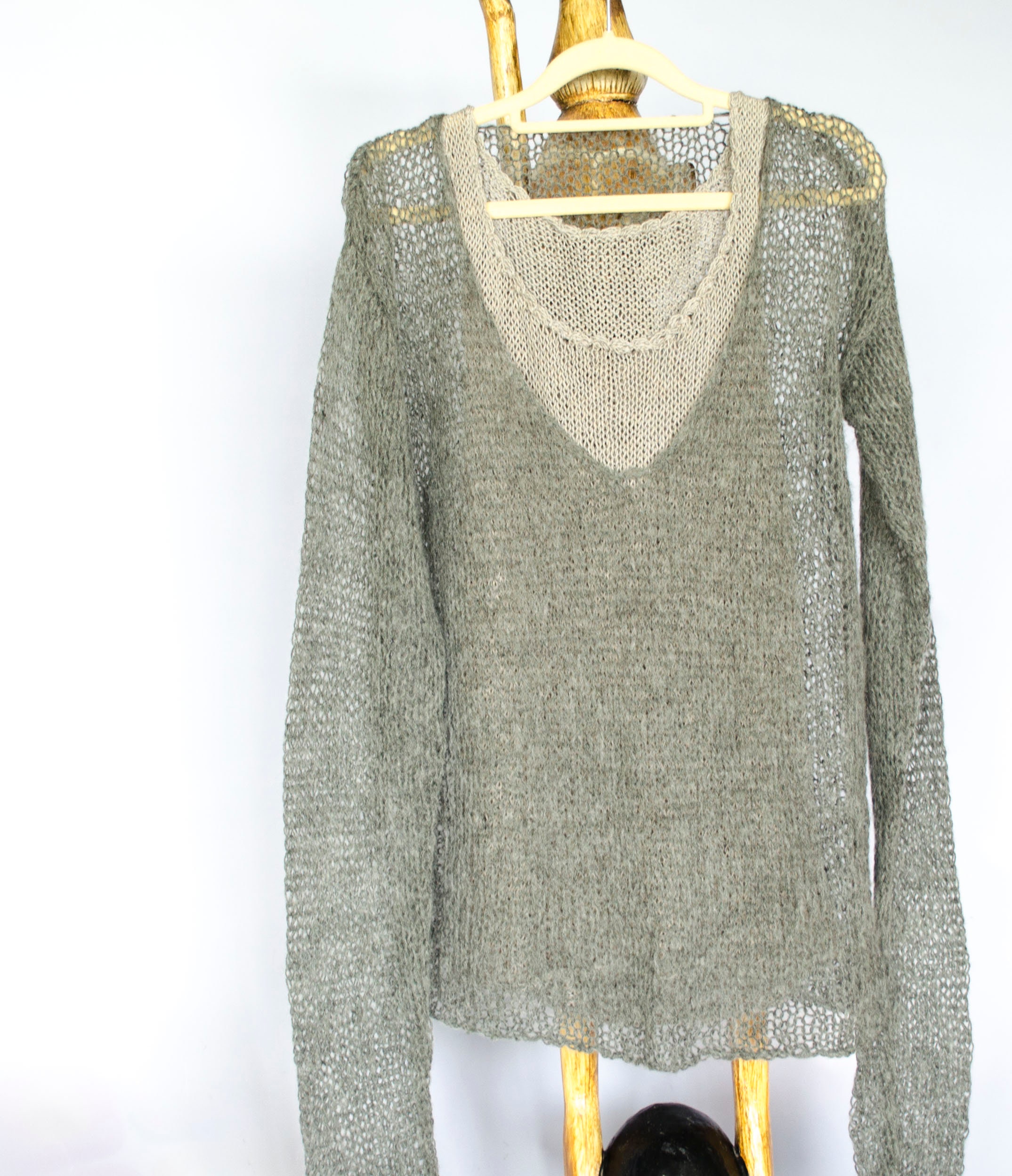 Grey Hand Knitted Sweater Oversized Sweater with a Deep V | Etsy